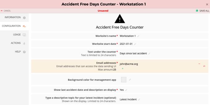 Accident Free Days Counter on Digital Signage - Valotalive